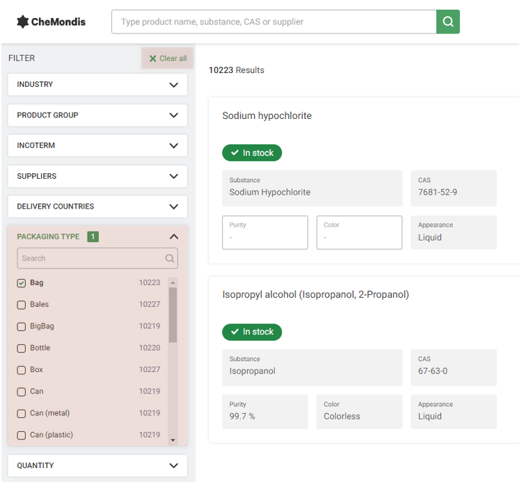 Now Use Our Quantity And Package Type Filters - CheMondis Blog